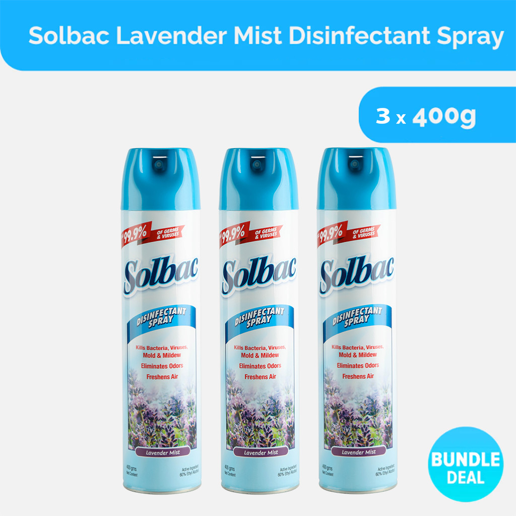 [3pcs] Solbac Disinfectant Spray Lavender Mist 400g | Shopee Philippines