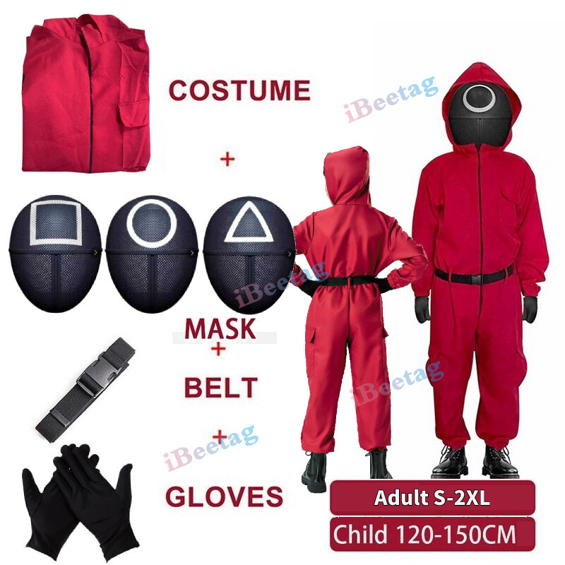 Squid Game Guard Cosplay Costume Adult&Kids Clown Cosplay Jumpsuit with ...