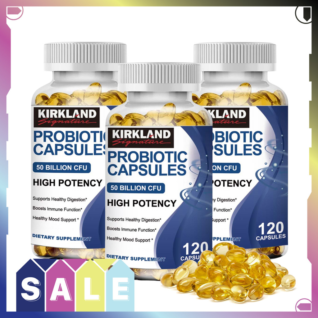 KIRKLAND Probiotic Capsules 50 Billion CFU (Probiotic + Prebiotic) 120 + Prebiotic Cook Gut ...