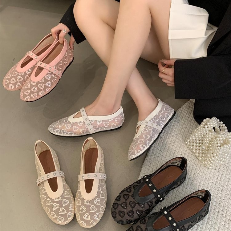 Ladies Flat Shoes Round Toe Soft Sole Mesh Fashion Ballet Shoes ...