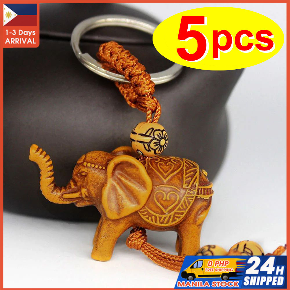 Peach Wood Carving Riches Lucky Animal Key Chain Unique Elephant ...