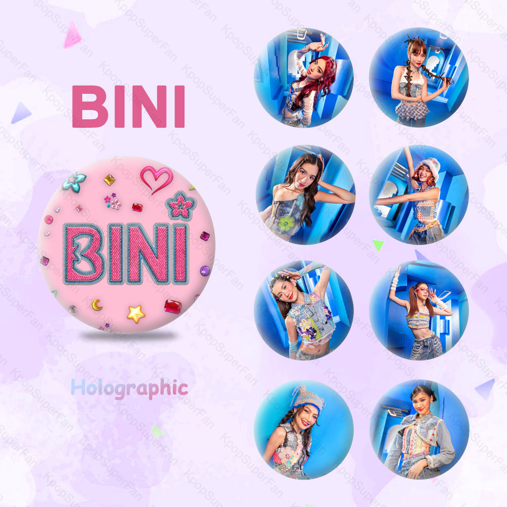 [In stock] BINI merch unofficial laser holographic badge pin brooch ...