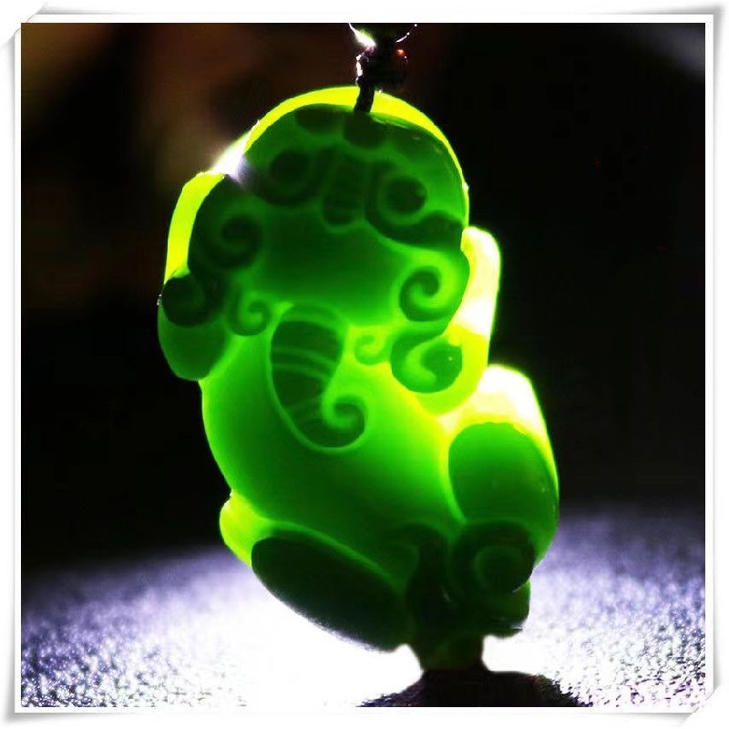 BGLY Green Pixiu Stone Necklace Fengsui Pixiu Necklace Piyao Jade Stone ...