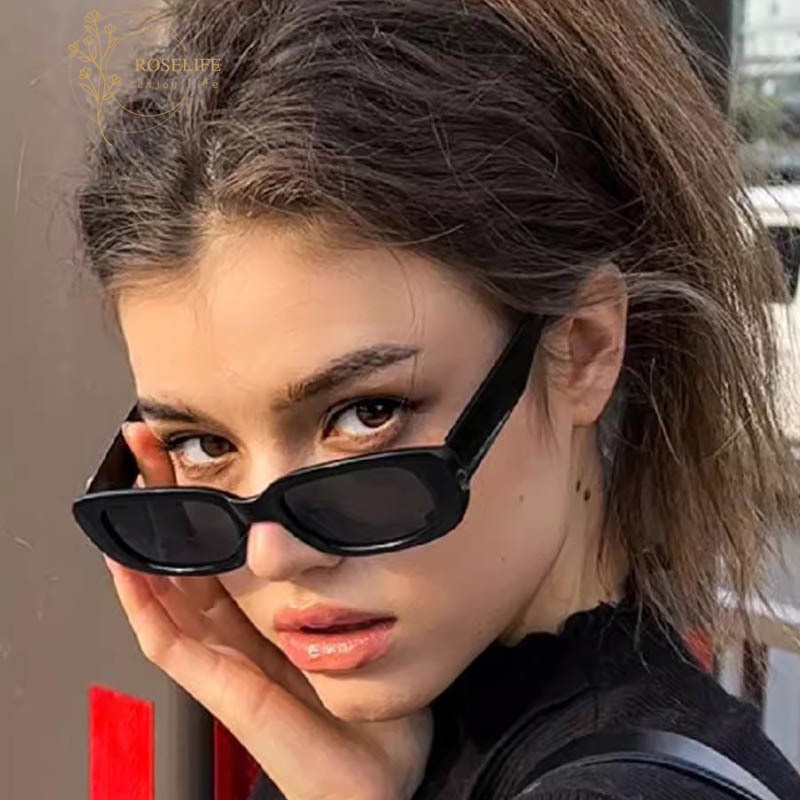 Roselife Unisex Narrow Rectangle Frame Black Sunglasses for Men Women ...