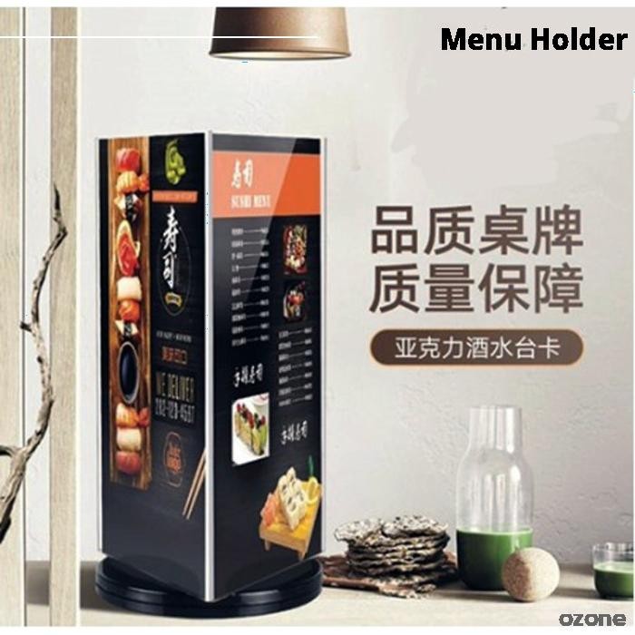 Clear Acrylic 3 Side Rotating Table Menu Display Stand Triangle Holder ...