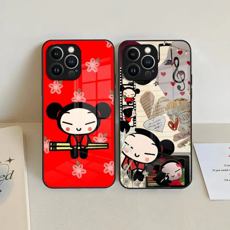 Fashion Cute Cartoon Pucca Phone Case Tempered Glass For IPhone 15 13 ...