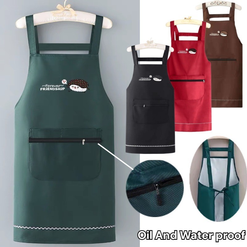 Fashion Apron With Zipper Pocket Waterproof Washable Household Cooking ...