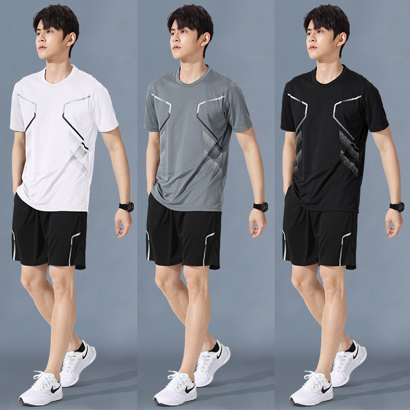 M-5XL Men's Sports Ice Silk Dri-fit T-Shirt Suit T-shirt&shorts Suit ...