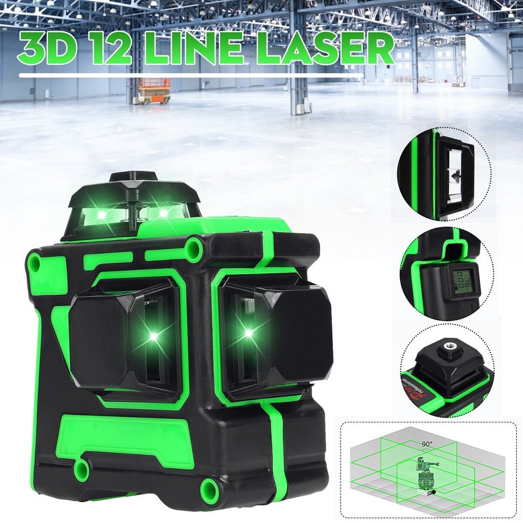 RQ＞3D 12 Line Green Light Laser Level Digital Self Leveling 360° Rotary ...
