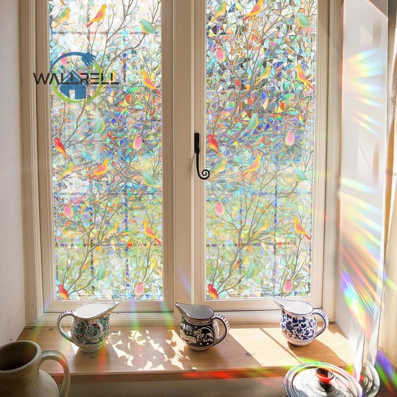 Wallrell> Colorful Rainbow Bird Pattern Prismatic Window Film Reusable ...