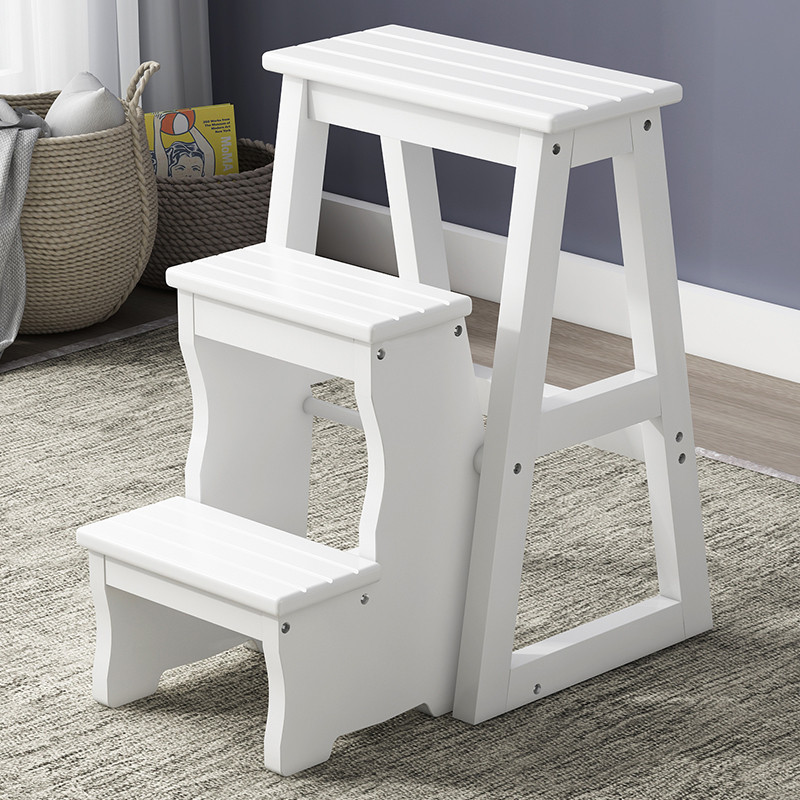 Solid Wood Ladder for Home Use, Foldable Multi-Functional Three-Step ...