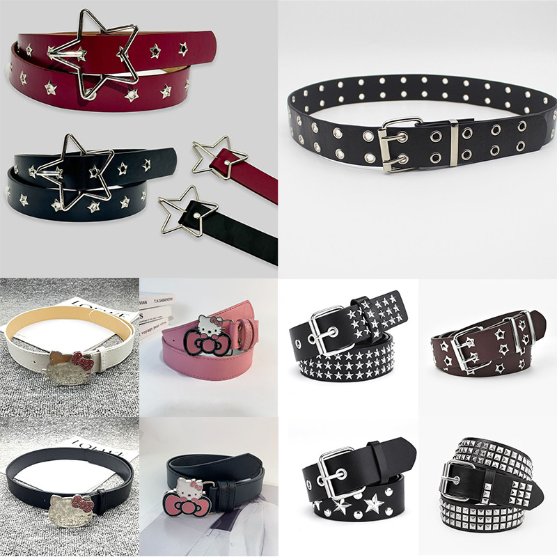 Y2k Fashion Double Layer Star Rivet Belt Woman Punk Leather Belts Jeans ...