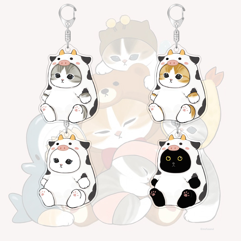 55mm Acrylic Keychain 4PCs/SET Mofusand Small Cow Cat Cute Bags ...