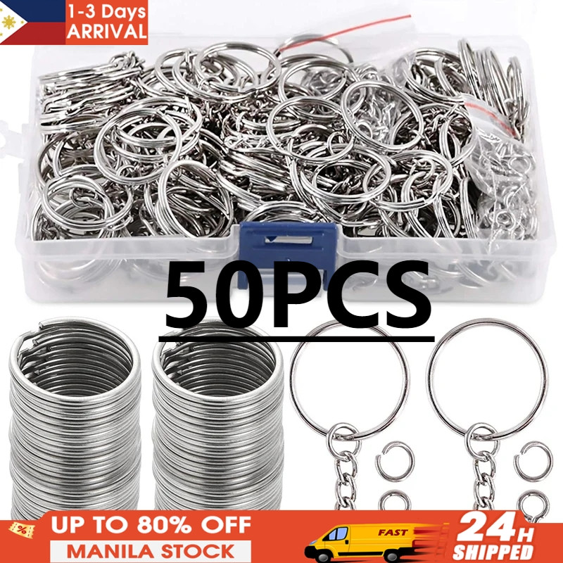 50Pcs Silver Plated Keychain Metal Blank Keyring Split Rings High ...