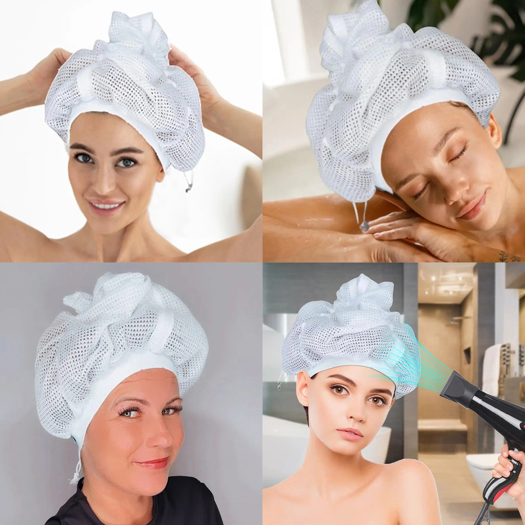 1PC/2PCS Dry Curly Hair Caps White Net Mesh Drying Flip Practical ...