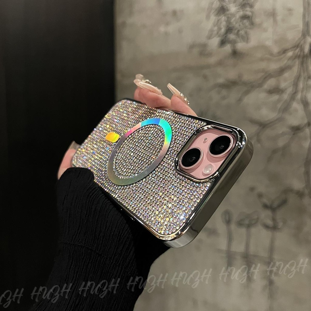 Casing 6D Plating Flash Diamond Magnetic Phone case for iPhone 15 14 13 ...