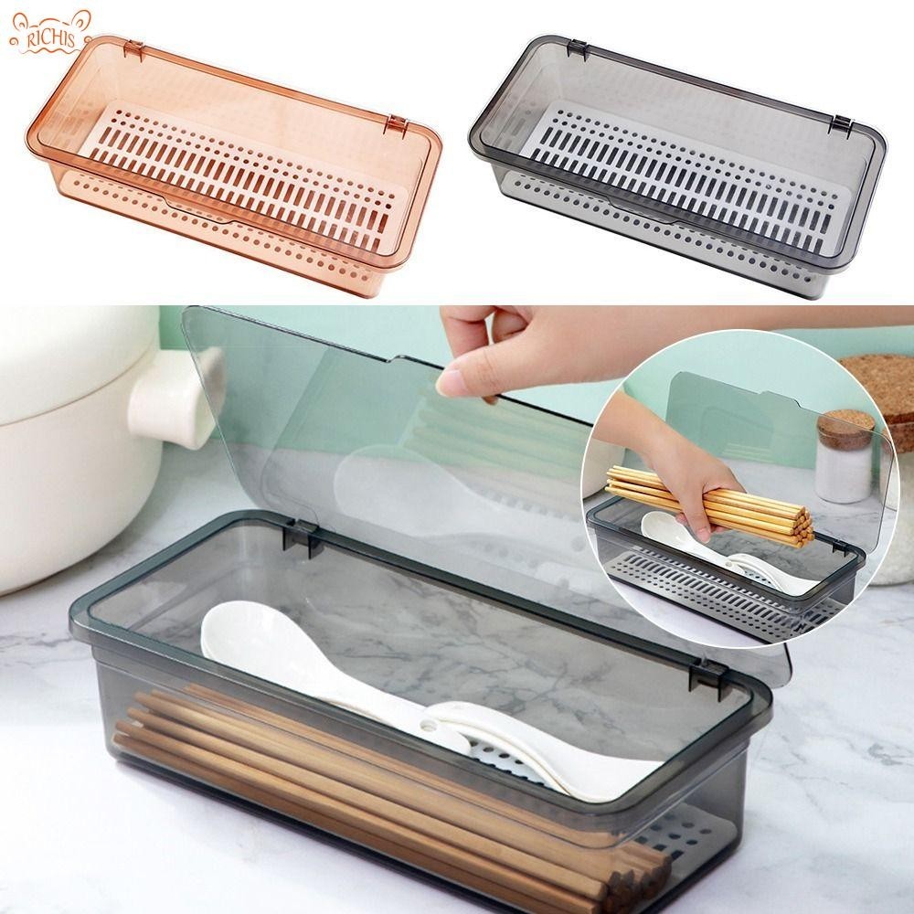 RICHIS Utensils Storage Box Spoon And Fork Drainer Kitchen with Cover ...