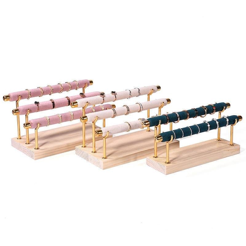 Golden three-layer ring display rack, ladder ring rod counter, jewelry ...