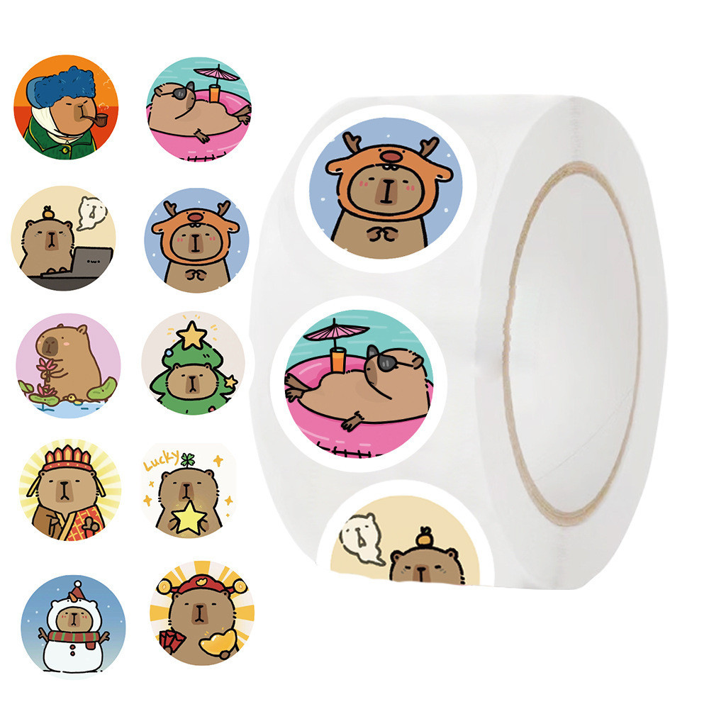 500PCS/Roll Cute Cartoon Capybara Sealing Stickers for Helmet Bicycle ...