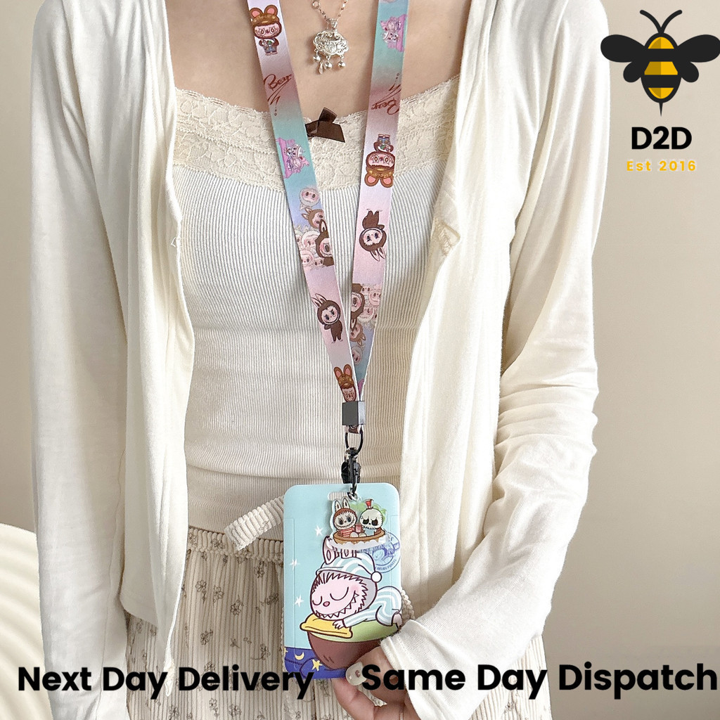 Labubu Plastic Card Holder with Slide Cover: Lanyard for Student ID ...