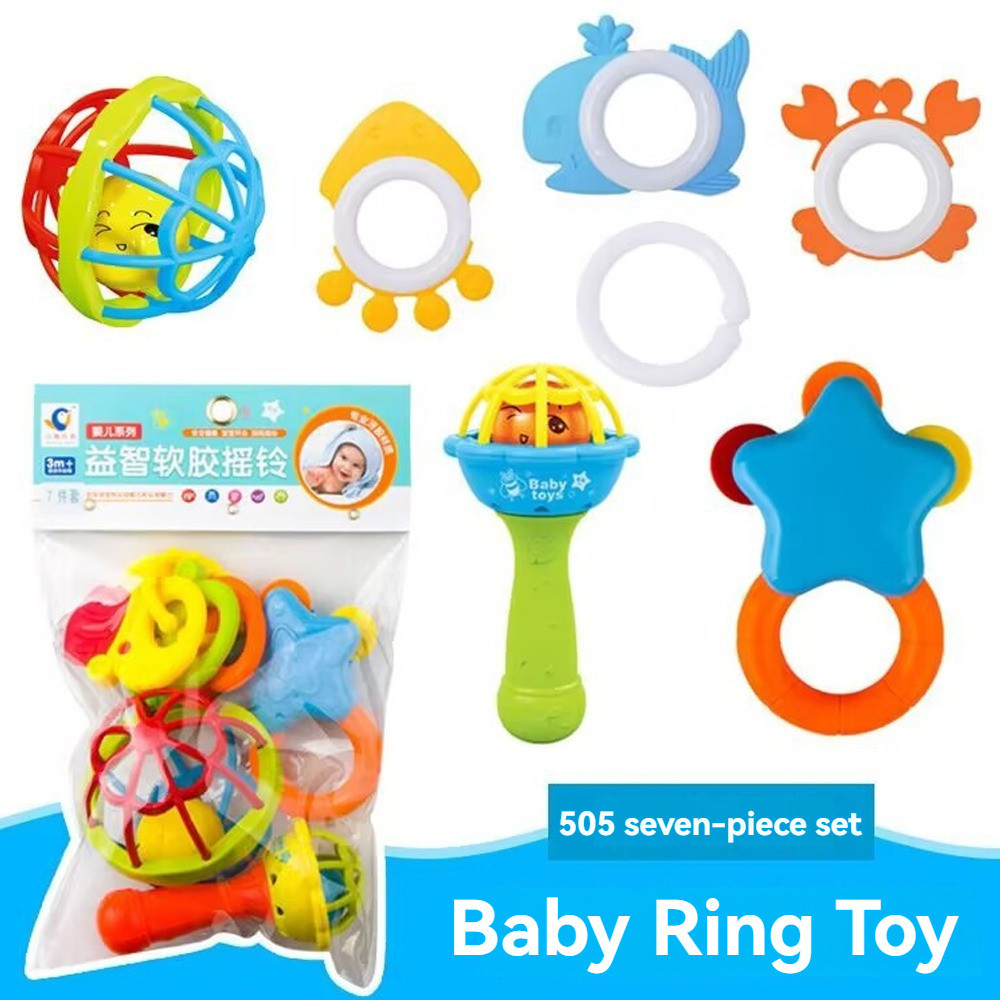 7pcs/set Infant Rattle Bite Teether Non Toxic Plastic Colorful Rattles ...