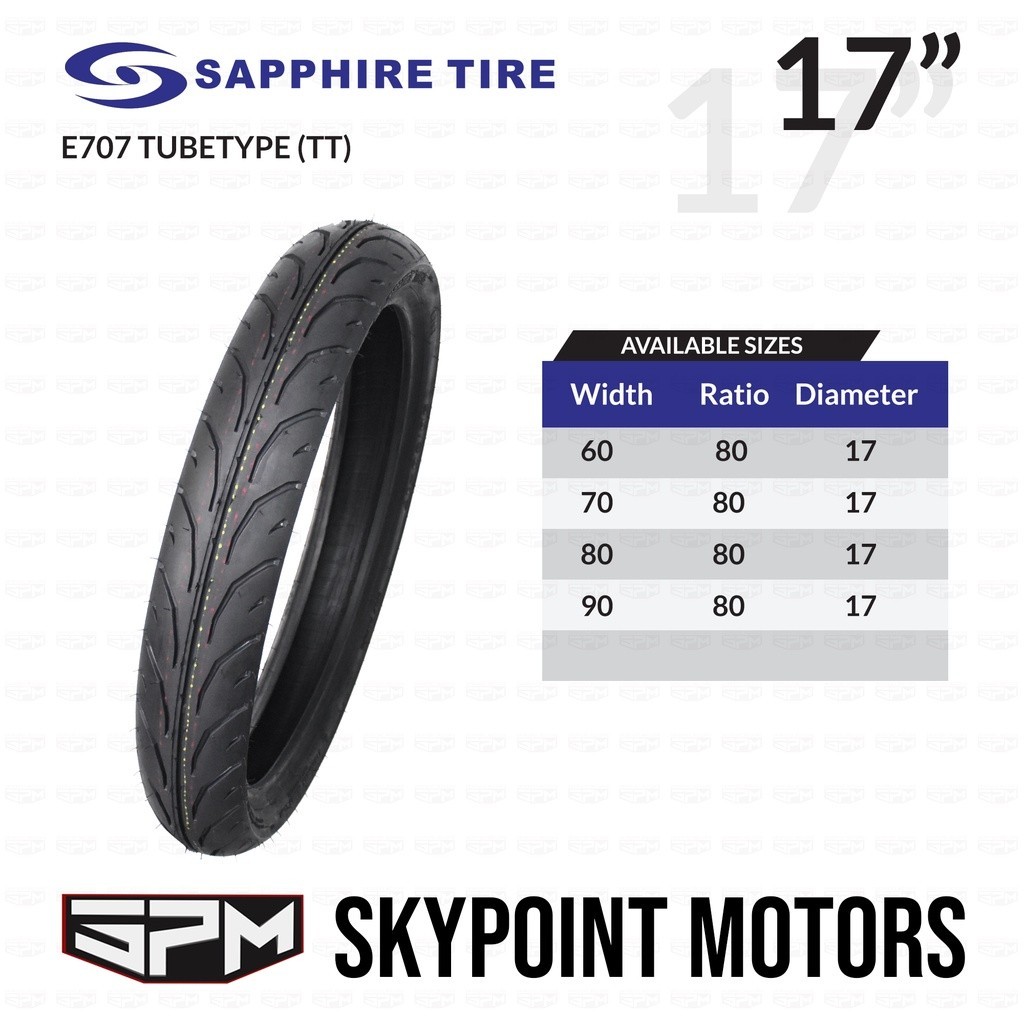 SAPPHIRE TUBE-TYPE TIRE FOR MOTORCYCLE E707 60/80-17, 70/80-17, 80/80 ...