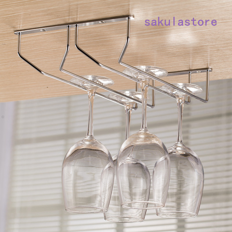 Stainless Steel Wine Glass Rack Under Cabinet Hanging Stemware Rack For ...