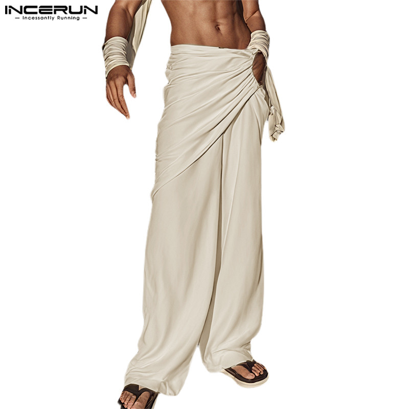 INCERUN Men Korean Stylish High Waist Pleats Patchwork Design Wide Leg ...