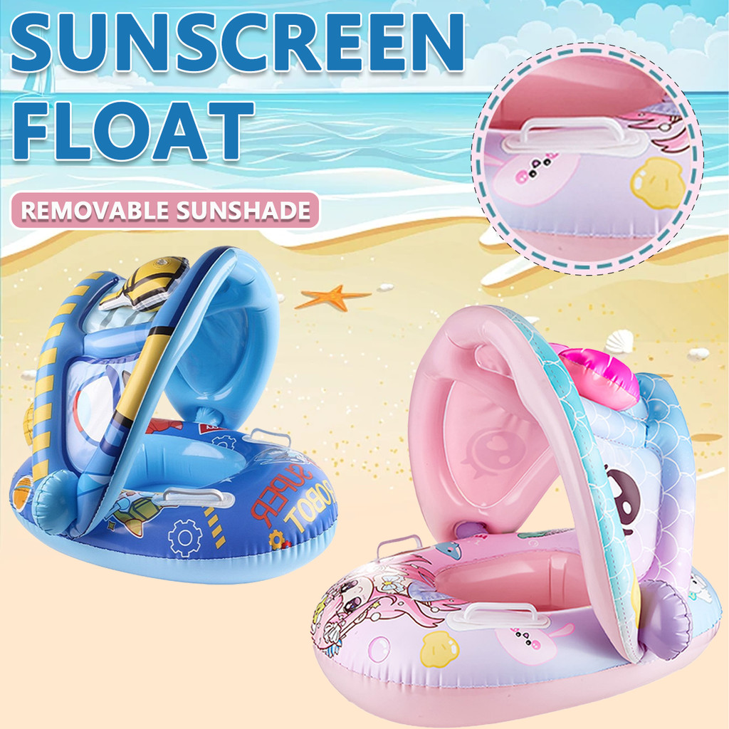 Swimming ring for kids Pink Mermaid Floating Swimming Bed Blue Robot ...