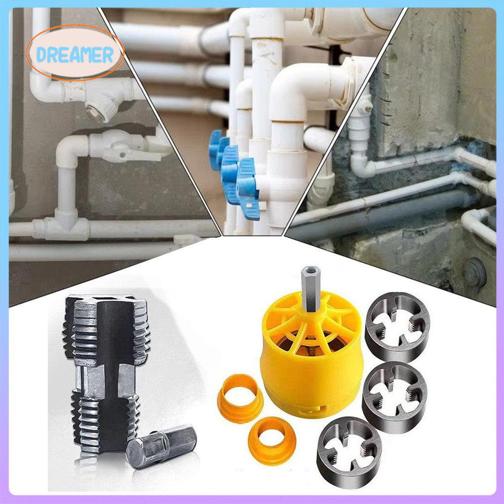 Double Heads Plumbing Water Pipe Threader PVC Pipe Threader Kit 1/2Inch ...
