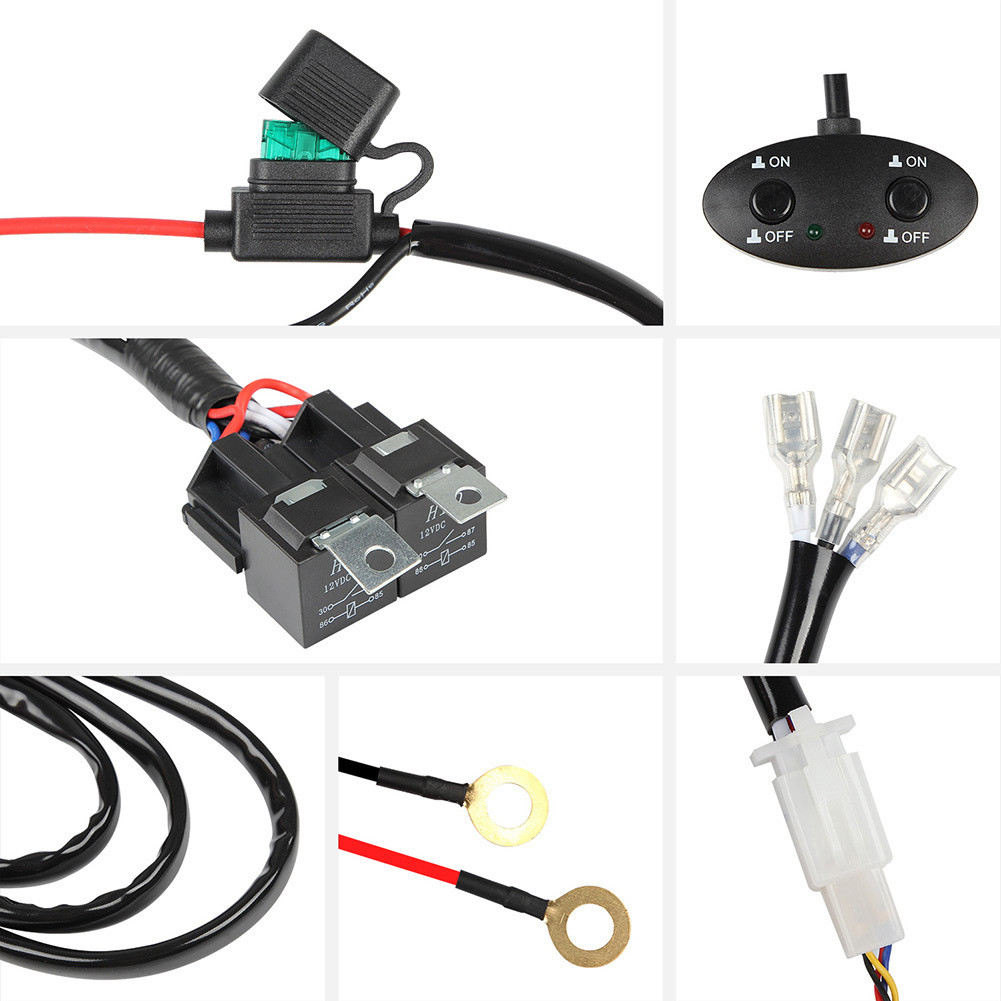 12V Wire Cable Switch Relay Kit Dual Color Motorcycle Driving Work ...
