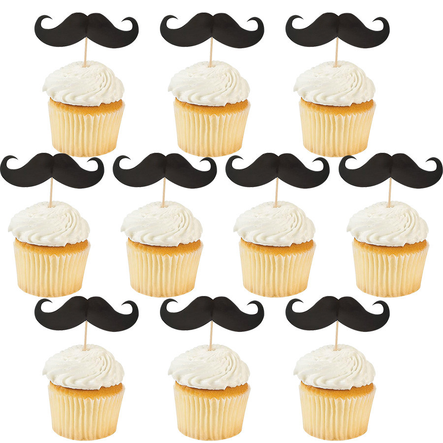 10pcs Mustache Cake Toppers Happy Father`s Day Cupcake Ornaments Dad ...