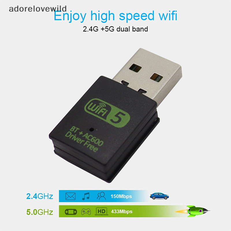 ALW 600Mbps USB WiFi Adapter Dual Band 2.4/5.8Ghz Wireless External ...