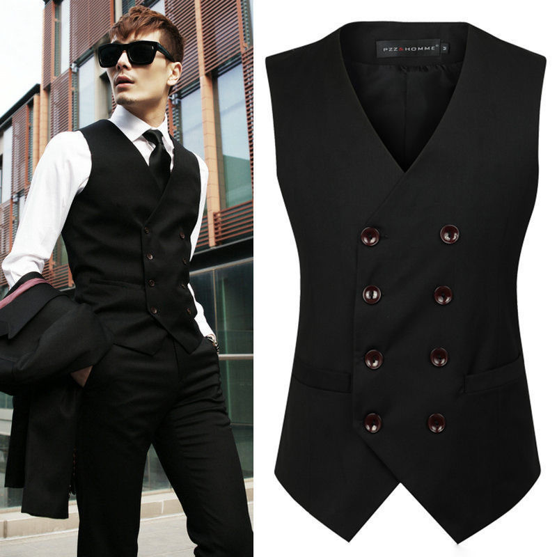 British Slim Fit Men's Double Breasted Suit Vest Business Gentleman Men ...