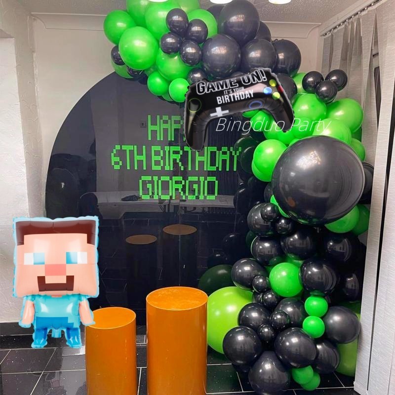 Minecraft Theme Balloon Garland Arch Kit Green Number Foil Balloon Boy ...