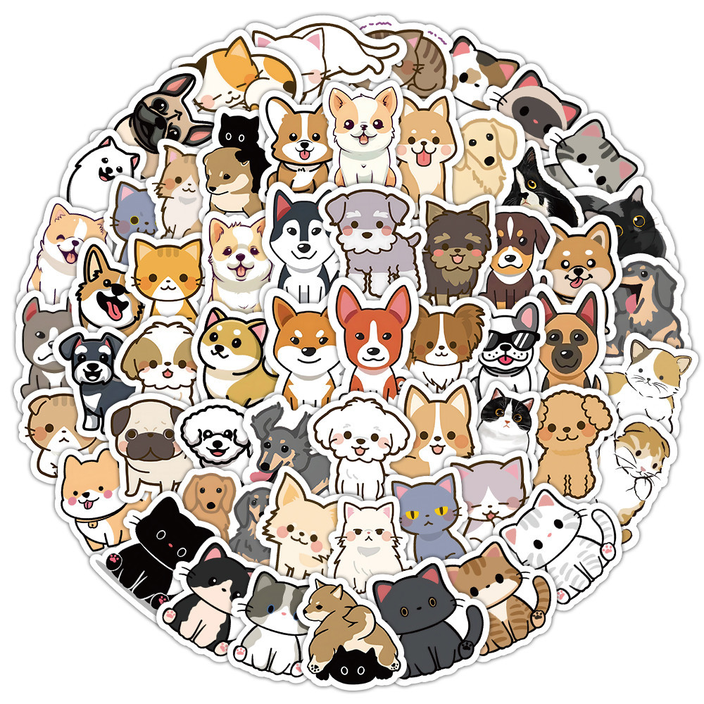 103PCS Hand Drawn Cartoon Cute Cat and Puppy Graffiti Stickers for ...