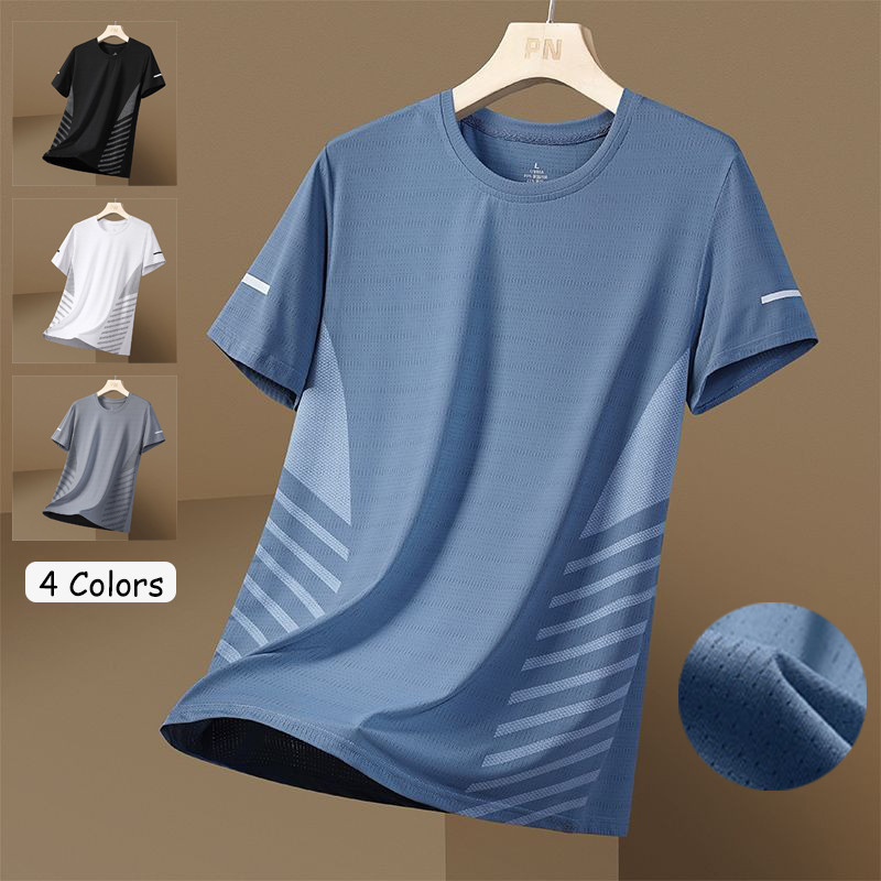 [4 Colors] M-5XL Ice Silk Men's Dri-fit Shirt Fashion Quick-Dry Solid ...