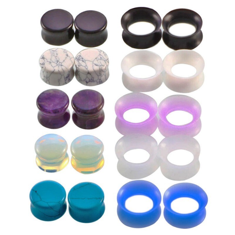 20pcs/lot Stone Silicone Ear Flesh Tunnels Ear Plug Expanders Lobe ...