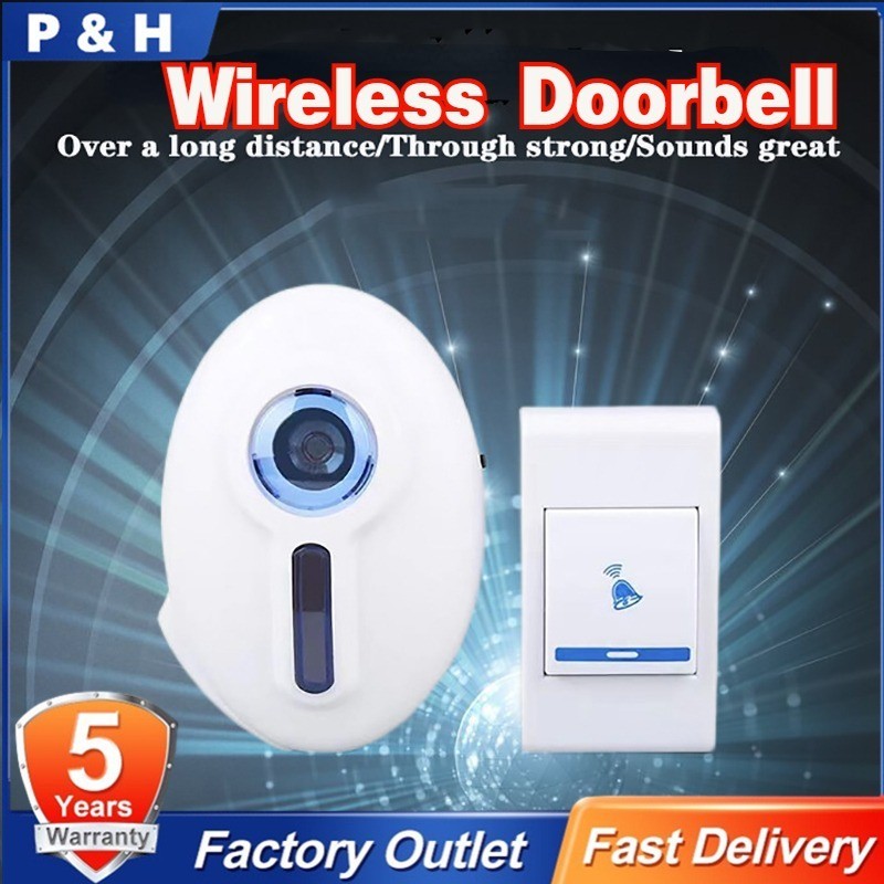 Wireless Doorbell LED Battery Powered Ring Remote Control Home Security ...