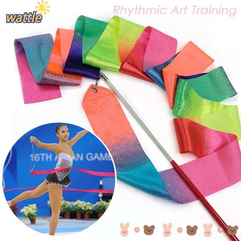 WATTLE Dance Ribbon Rainbow Stick Gymnastics Ribbon Twirling Rod ...