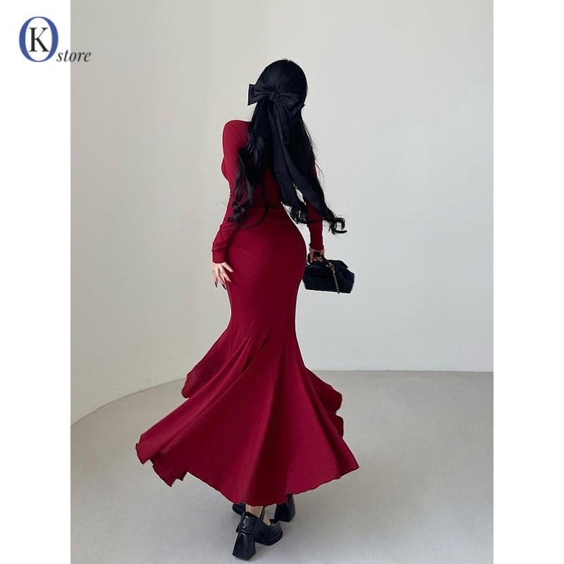 M-4XL Plus Size Red Fishtail Dress Women's Clothing 150kg Plump Girls ...