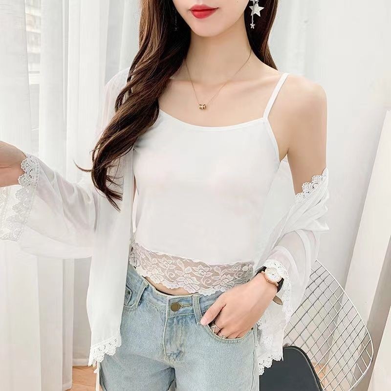 Simple camisole, women's white base layer, lace, short small vest, sexy ...