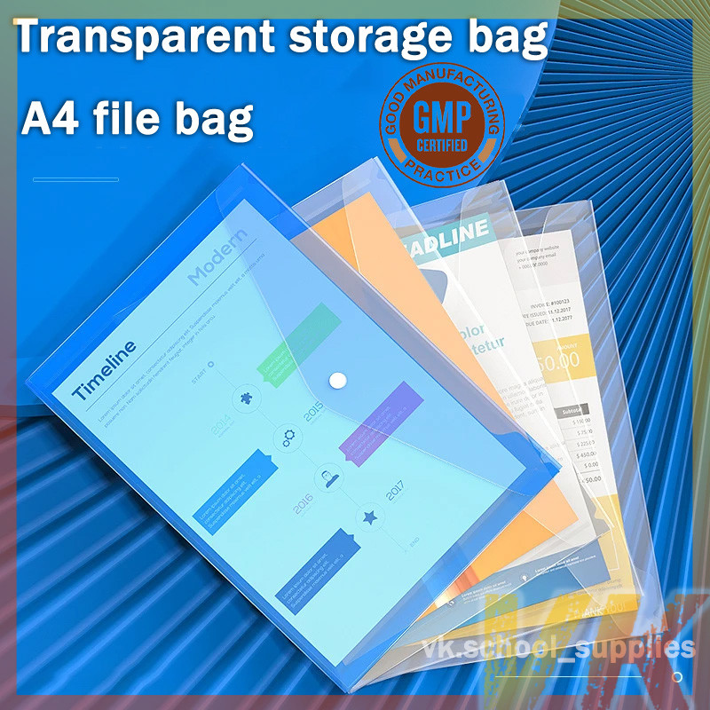 A4 File Bag Transparent Bag Plastic Thicken Button Closure Folder ...