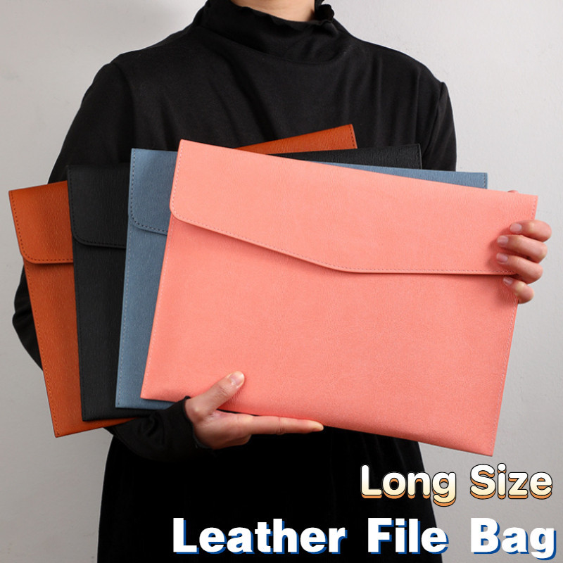 Long Leather File Bag Paper Organizers Documents Pouch Large Capacity ...
