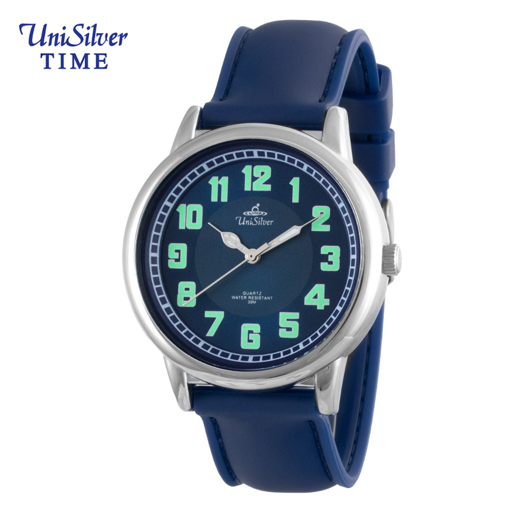 UniSilver TIME ZAIGO FLINT Men's Large Analog Metallic Blue Rubber ...