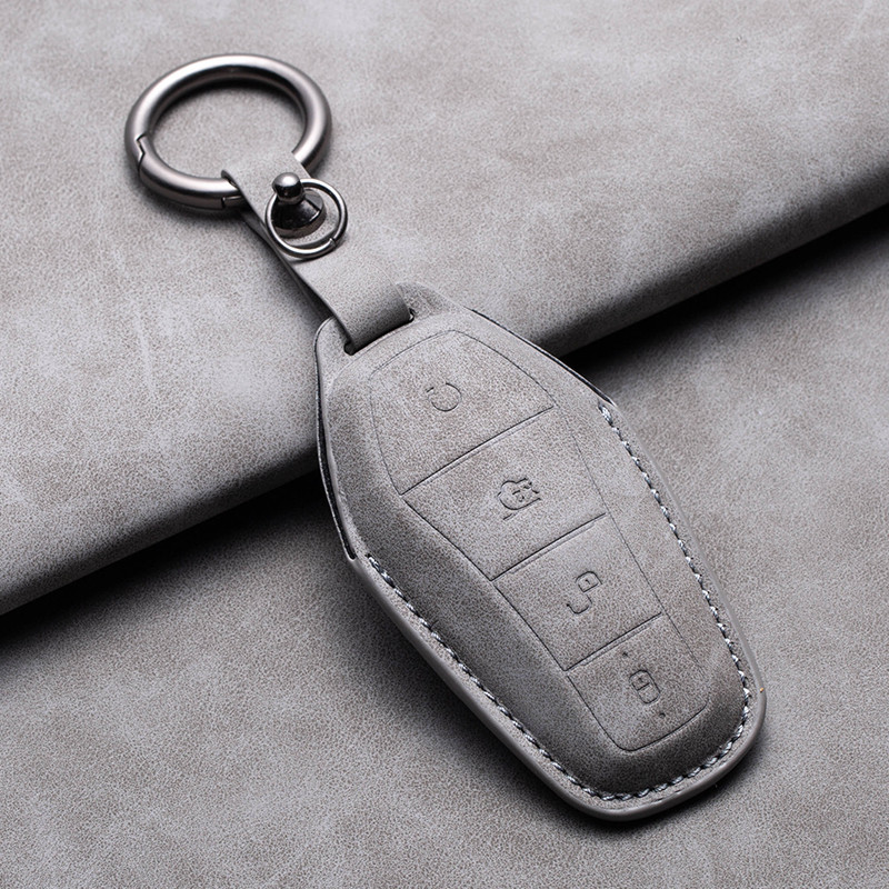 Leather Car Key Case Cover Remote Fob Holder Keychain For BYD Song Plus ...