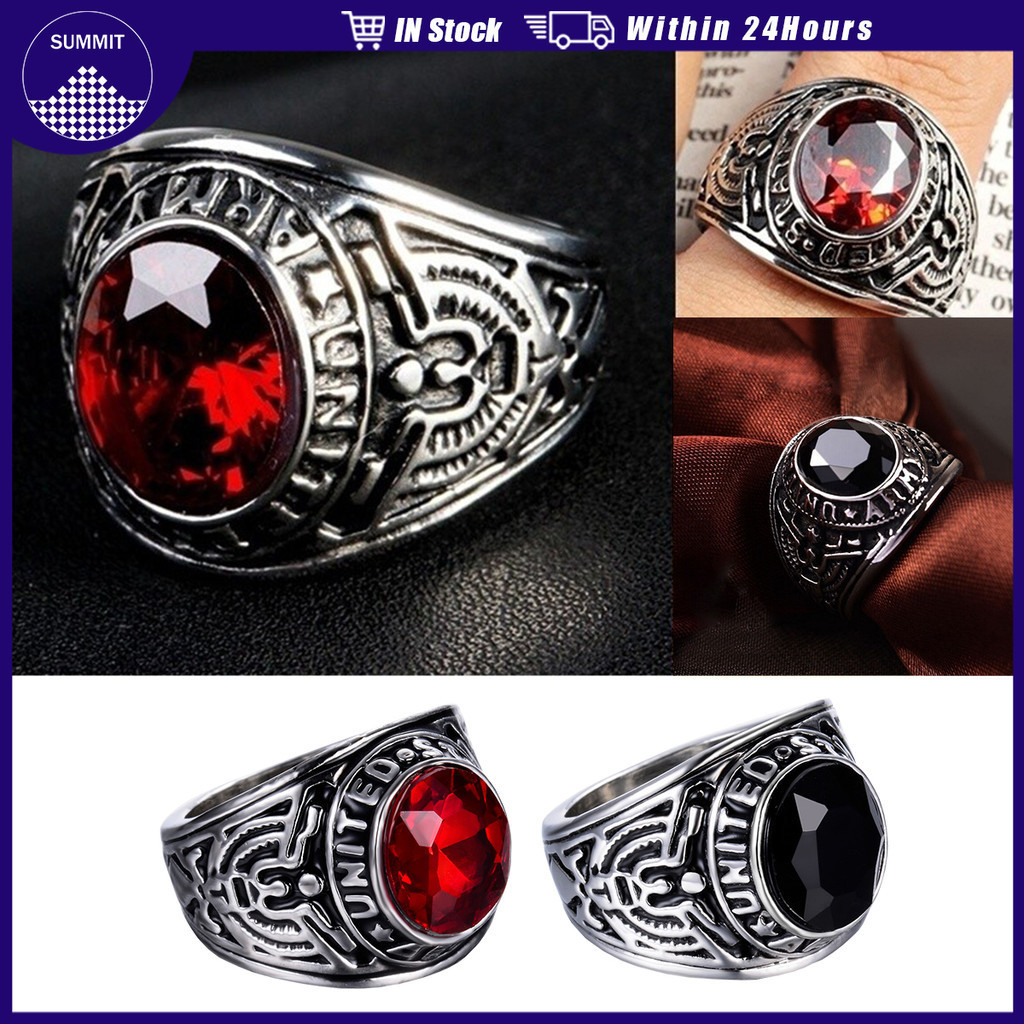 Army Ring Military Rings Multicolor Gemstone Letter Ring for Men Eagle ...