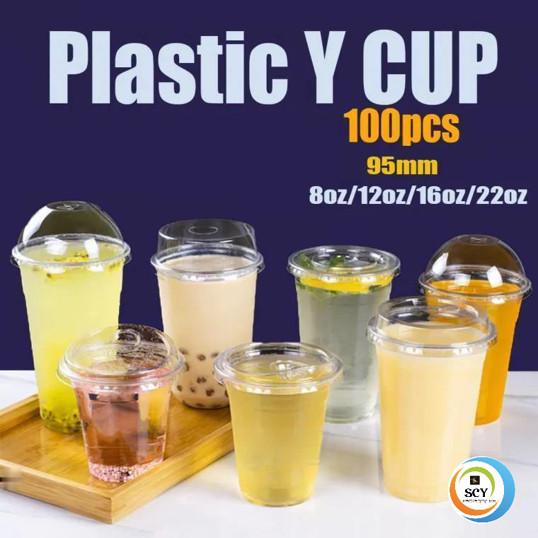 100pcs disposable cups 95mm PP Y cups plastic cups with lids, milk tea ...