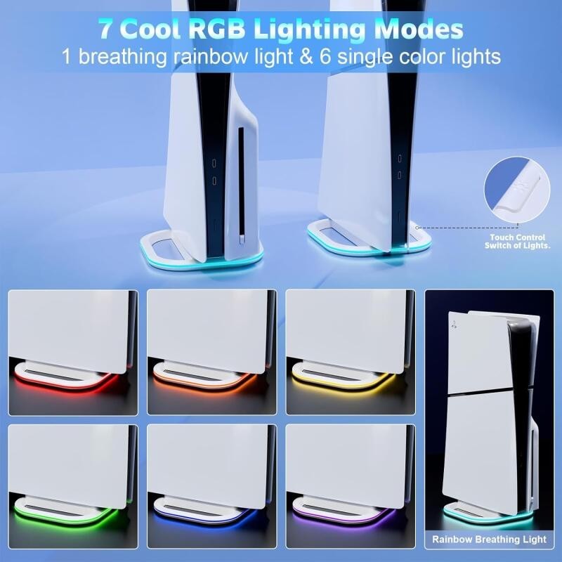 Vertical Stand for PS5/PS5 Slim Consoles Vertical Stand with 7 RGB ...