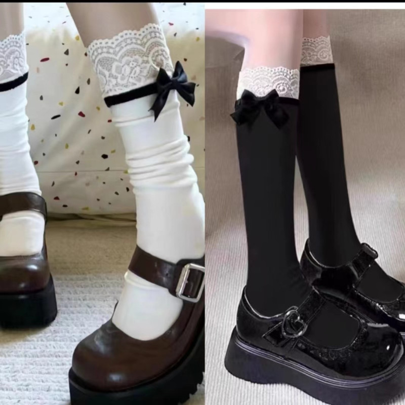Sweet Jk Lolita Bow Black and White Mid Leg Socks Pure and Versatile ...